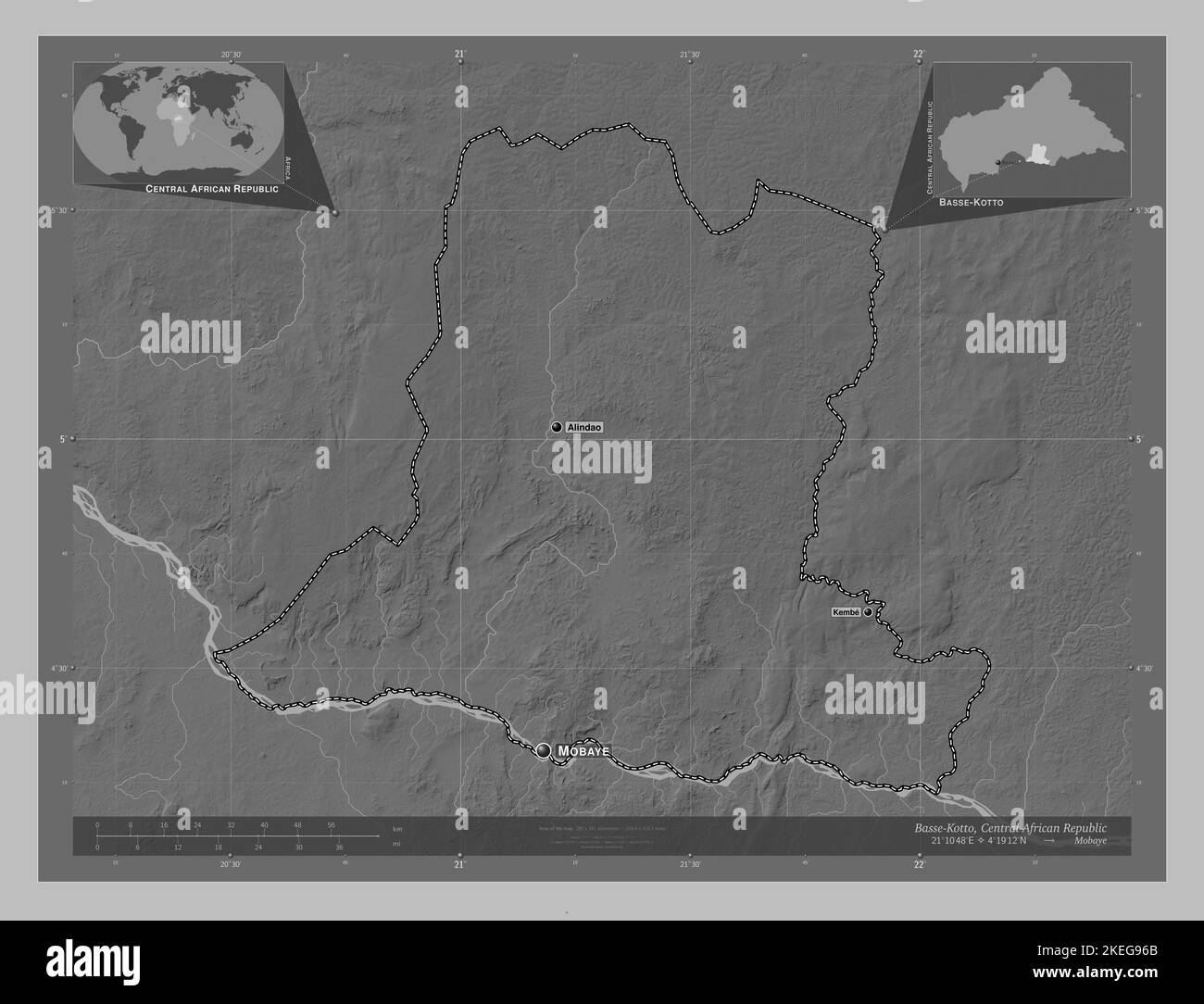 Basse-Kotto, prefecture of Central African Republic. Grayscale ...