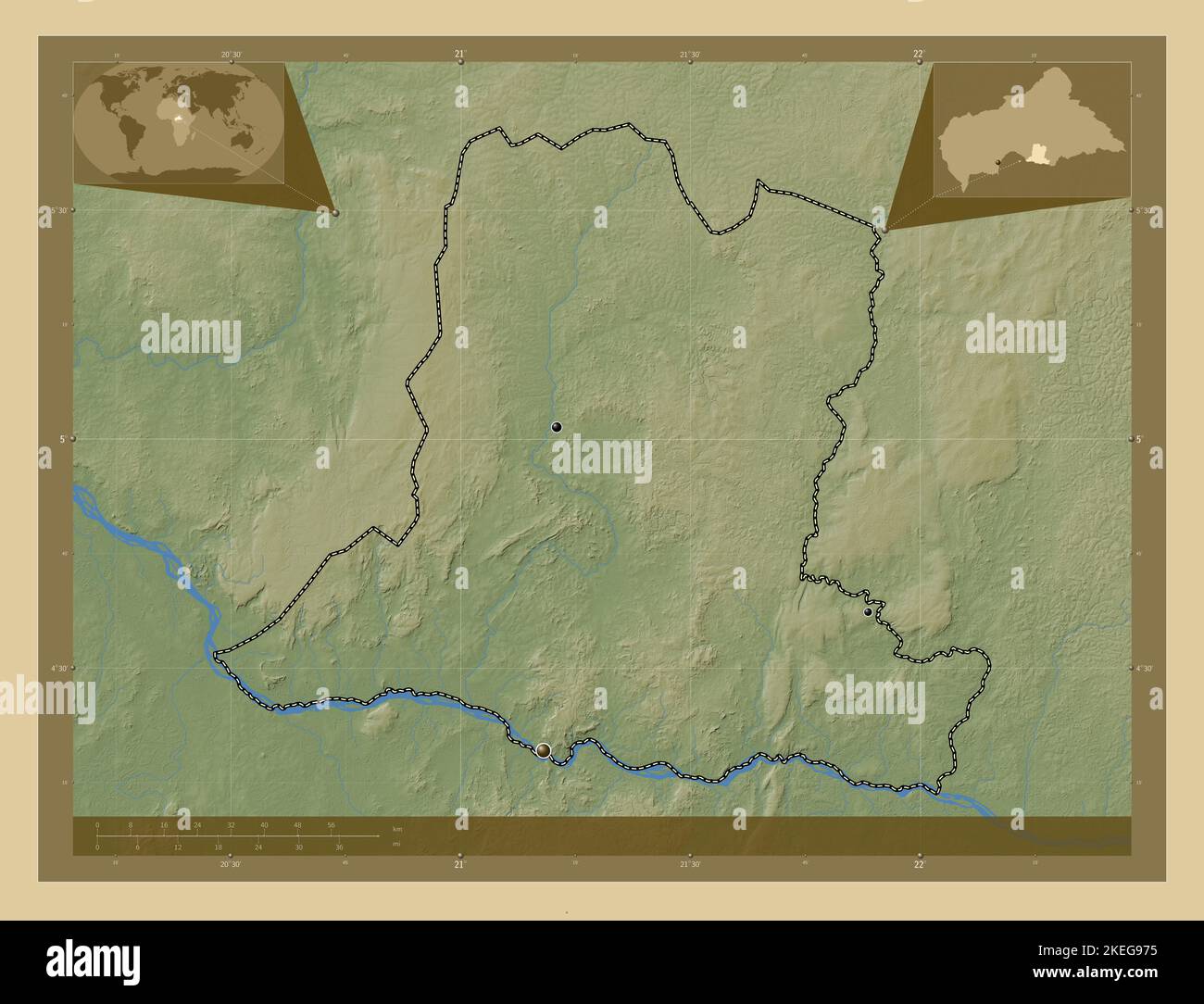 Basse-Kotto, prefecture of Central African Republic. Colored elevation ...