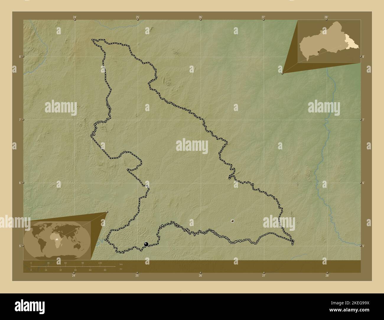 Haut-Mbomou, prefecture of Central African Republic. Colored elevation ...