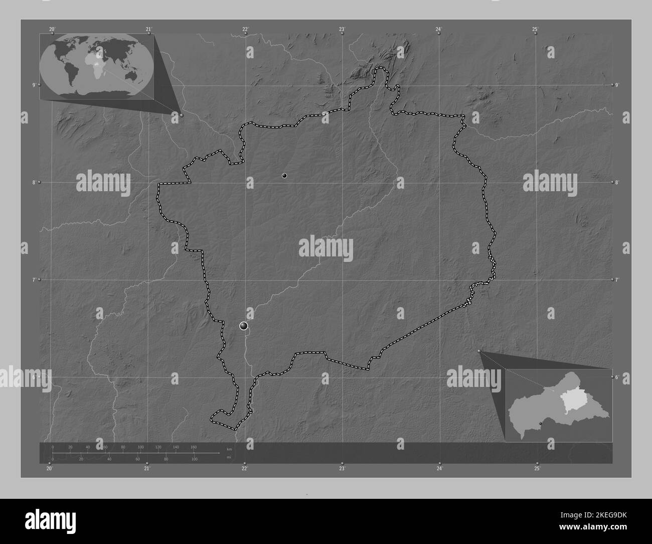 Haute-Kotto, prefecture of Central African Republic. Grayscale ...