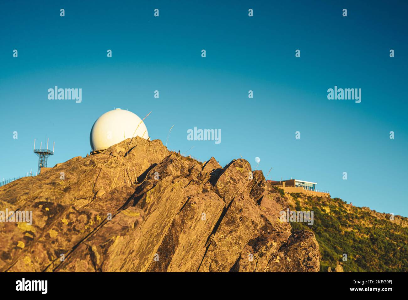 Description: View on the restaurant balcony, observatory and moon in ...