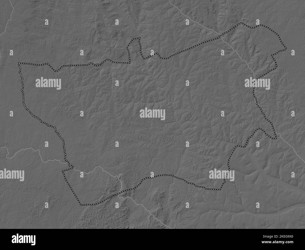 Mambere-Kadei, prefecture of Central African Republic. Grayscale elevation map with lakes and ...