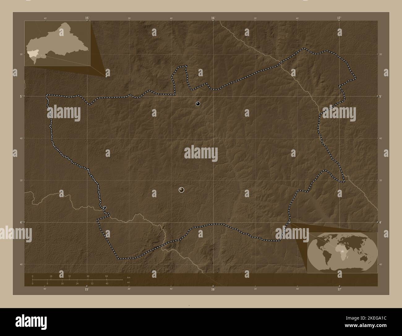 Mambere-Kadei, prefecture of Central African Republic. Elevation map ...