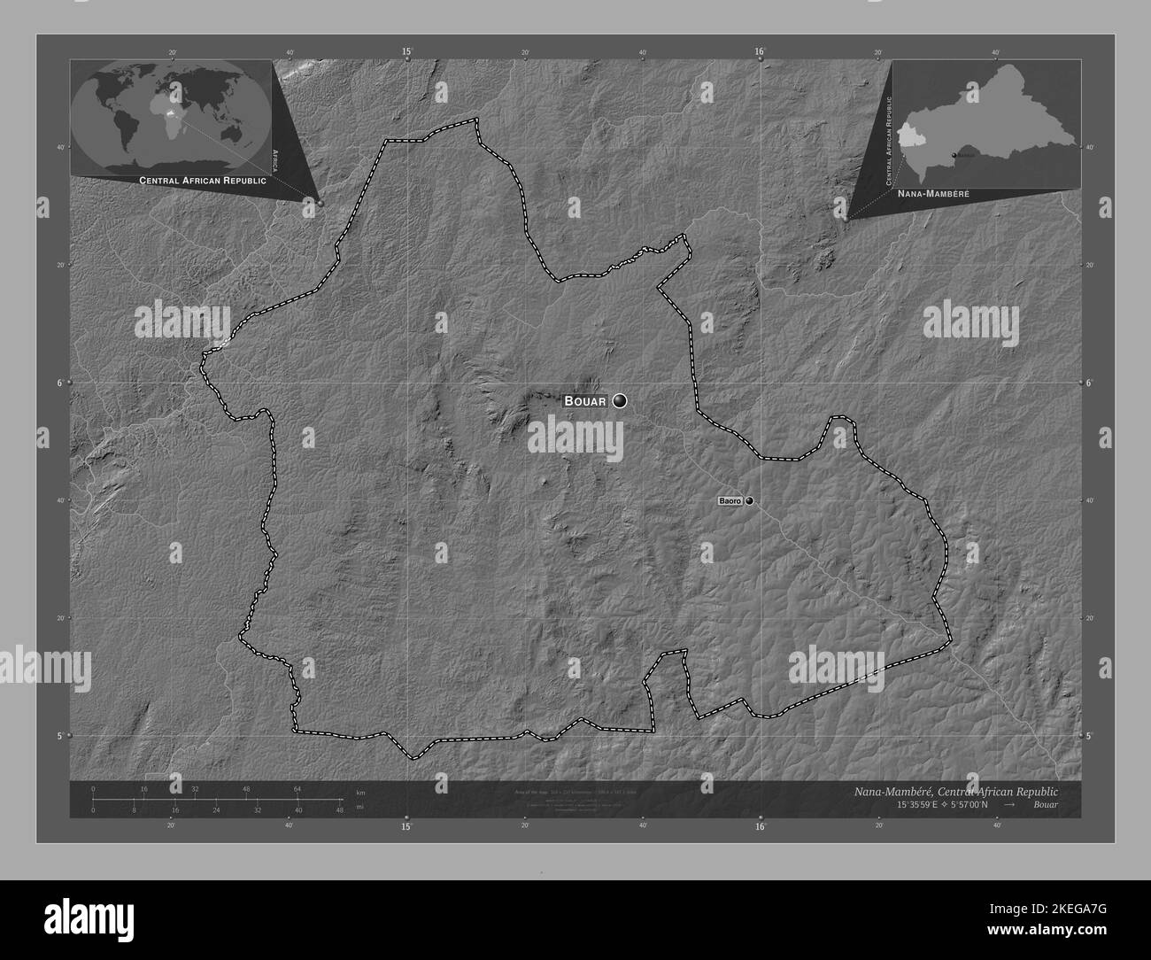 Nana-Mambere, prefecture of Central African Republic. Bilevel elevation ...