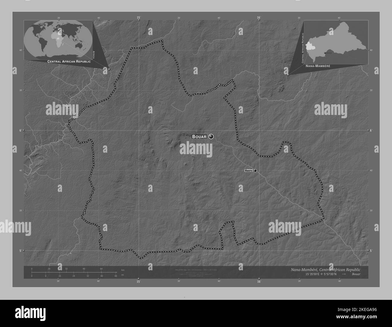 Nana-Mambere, prefecture of Central African Republic. Grayscale ...