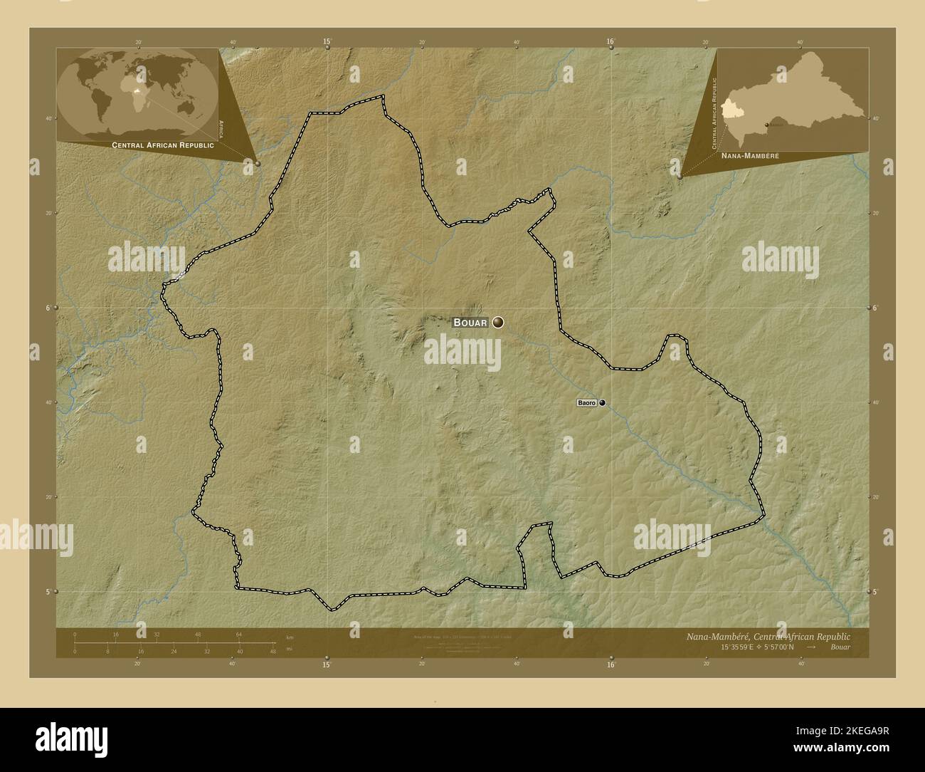 Nana-Mambere, prefecture of Central African Republic. Colored elevation ...