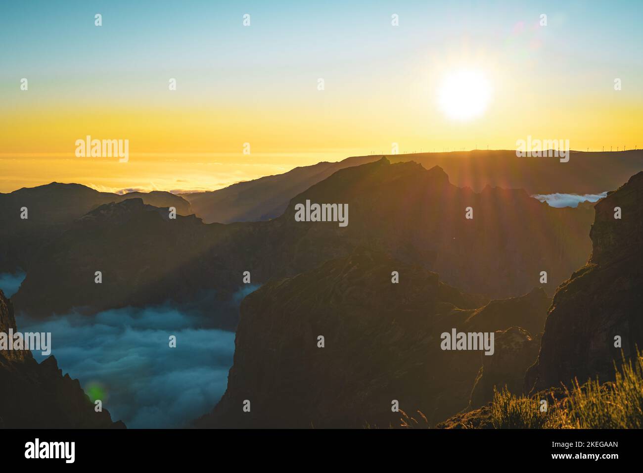 Description: Super scenic evening atmosphere with view on mountain ...