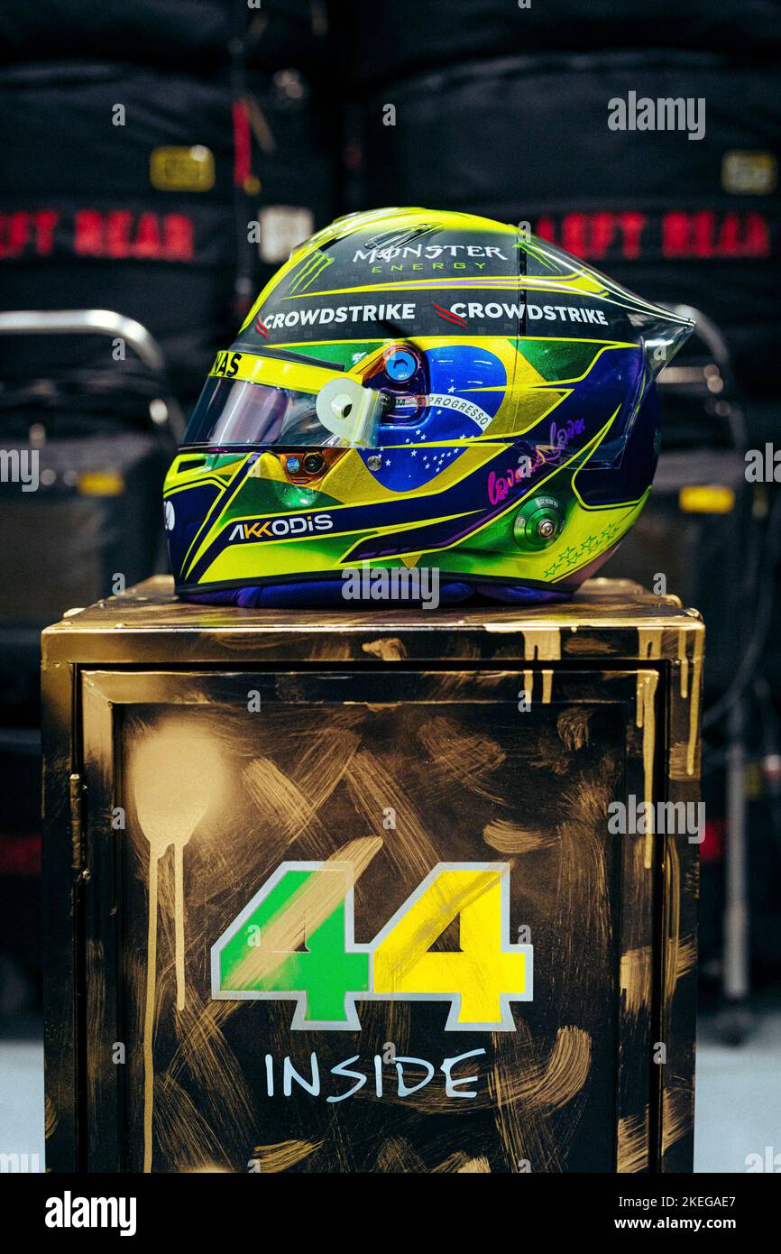 Sao Paulo, Brazil. 10th Nov, 2022. Helmet of #44 Lewis Hamilton (GBR ...