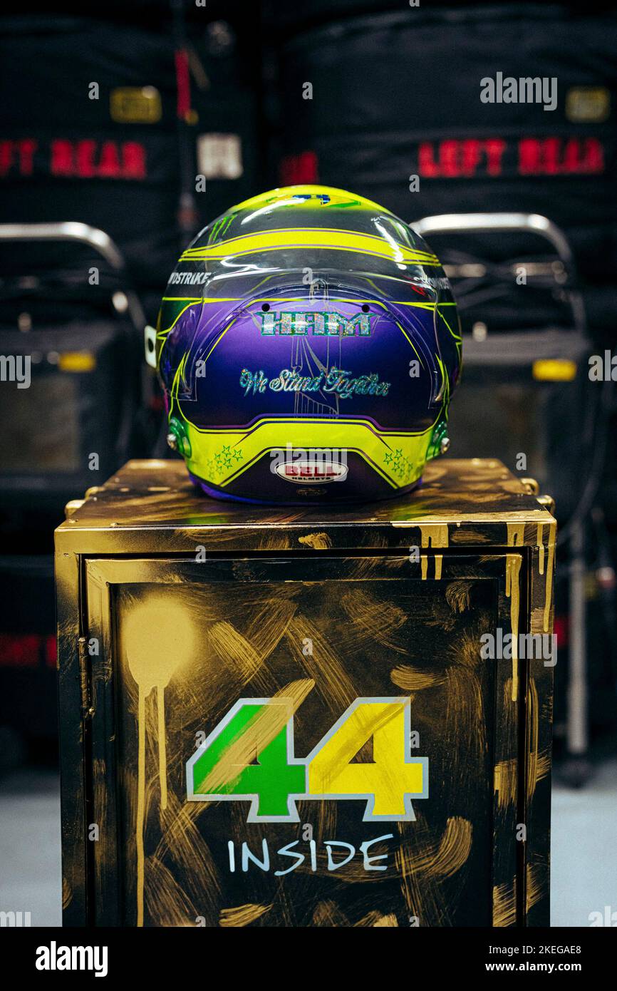 Sao Paulo, Brazil. 10th Nov, 2022. Helmet of #44 Lewis Hamilton (GBR ...