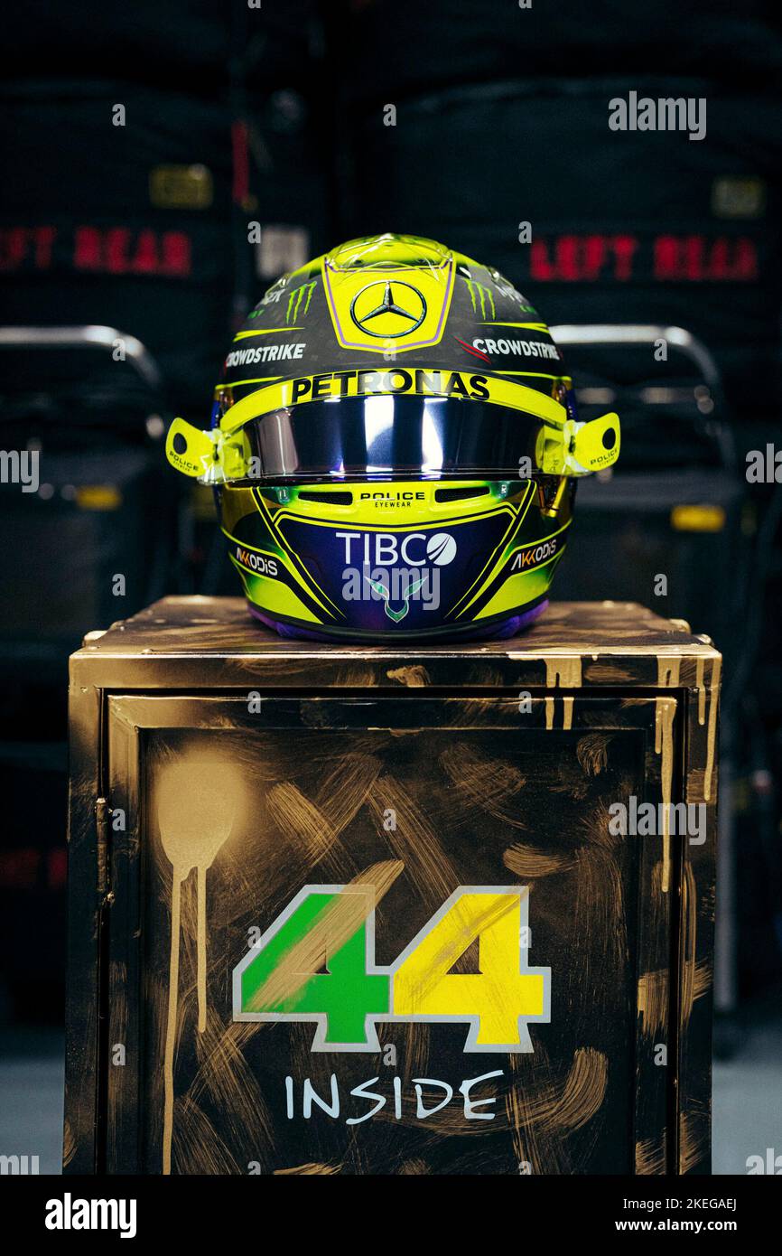 Sao Paulo, Brazil. 10th Nov, 2022. Helmet of #44 Lewis Hamilton (GBR ...