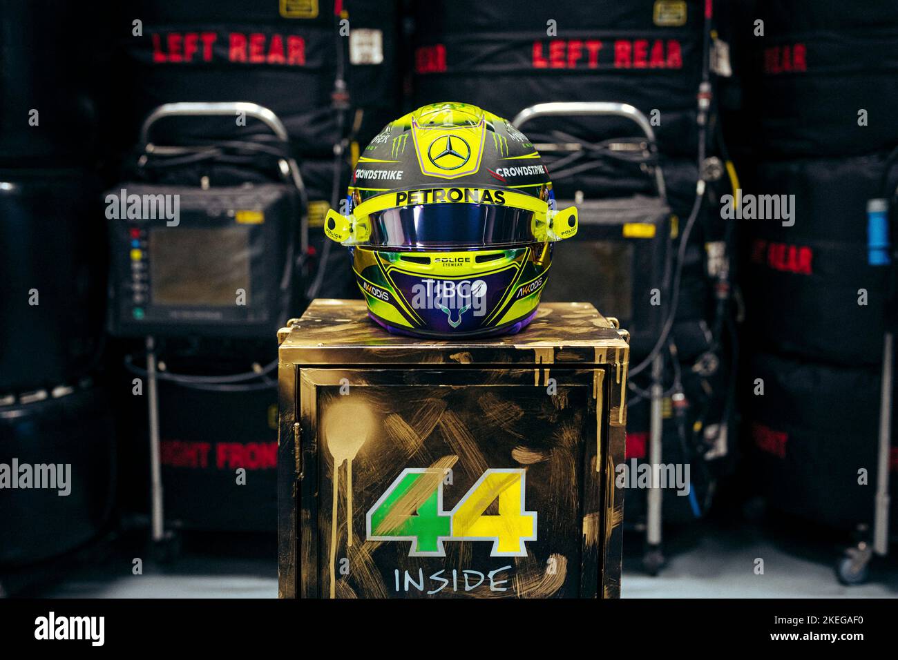 Sao Paulo, Brazil. 10th Nov, 2022. Helmet of #44 Lewis Hamilton (GBR ...