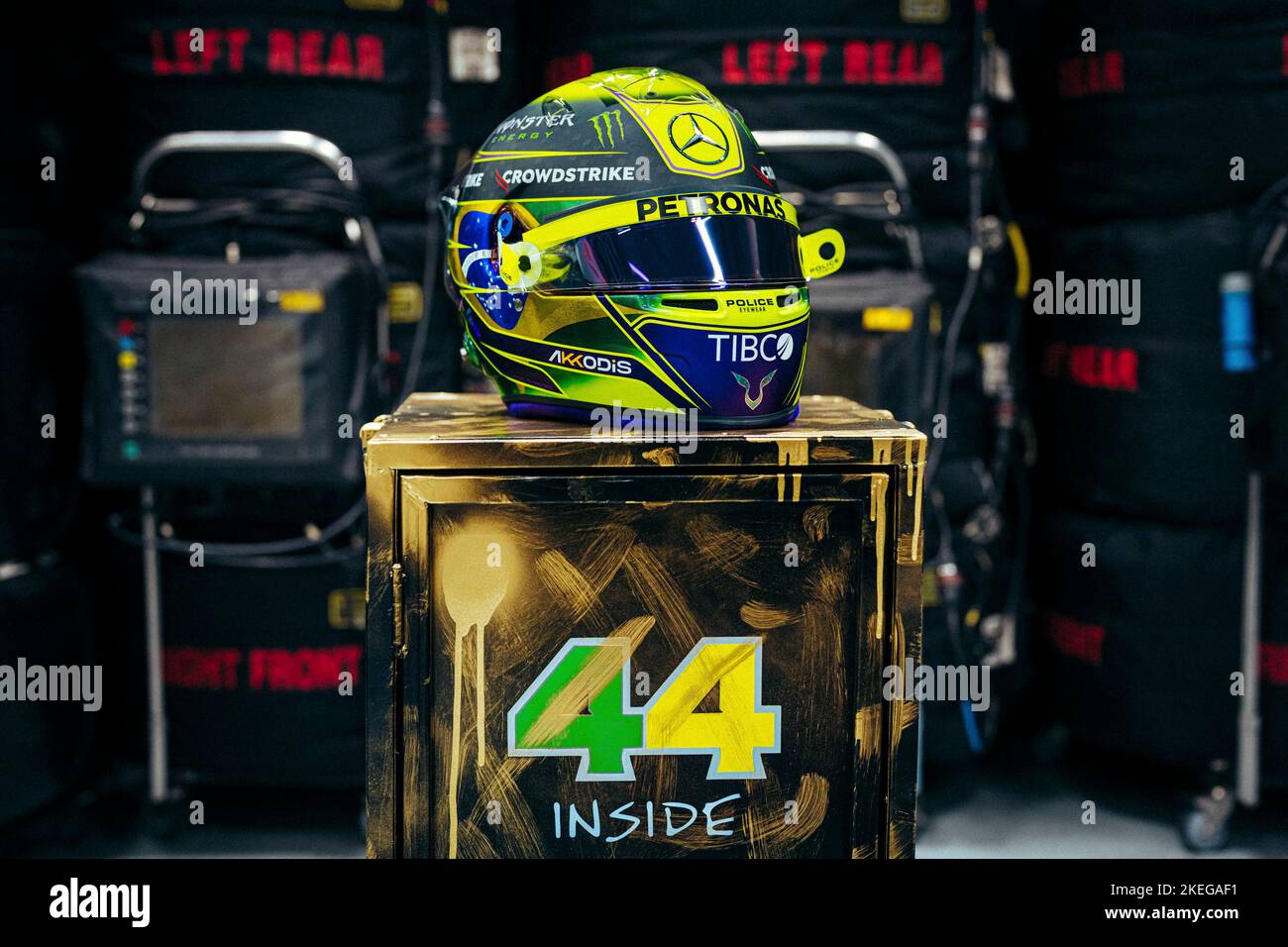 Sao Paulo, Brazil. 10th Nov, 2022. Helmet of #44 Lewis Hamilton (GBR ...