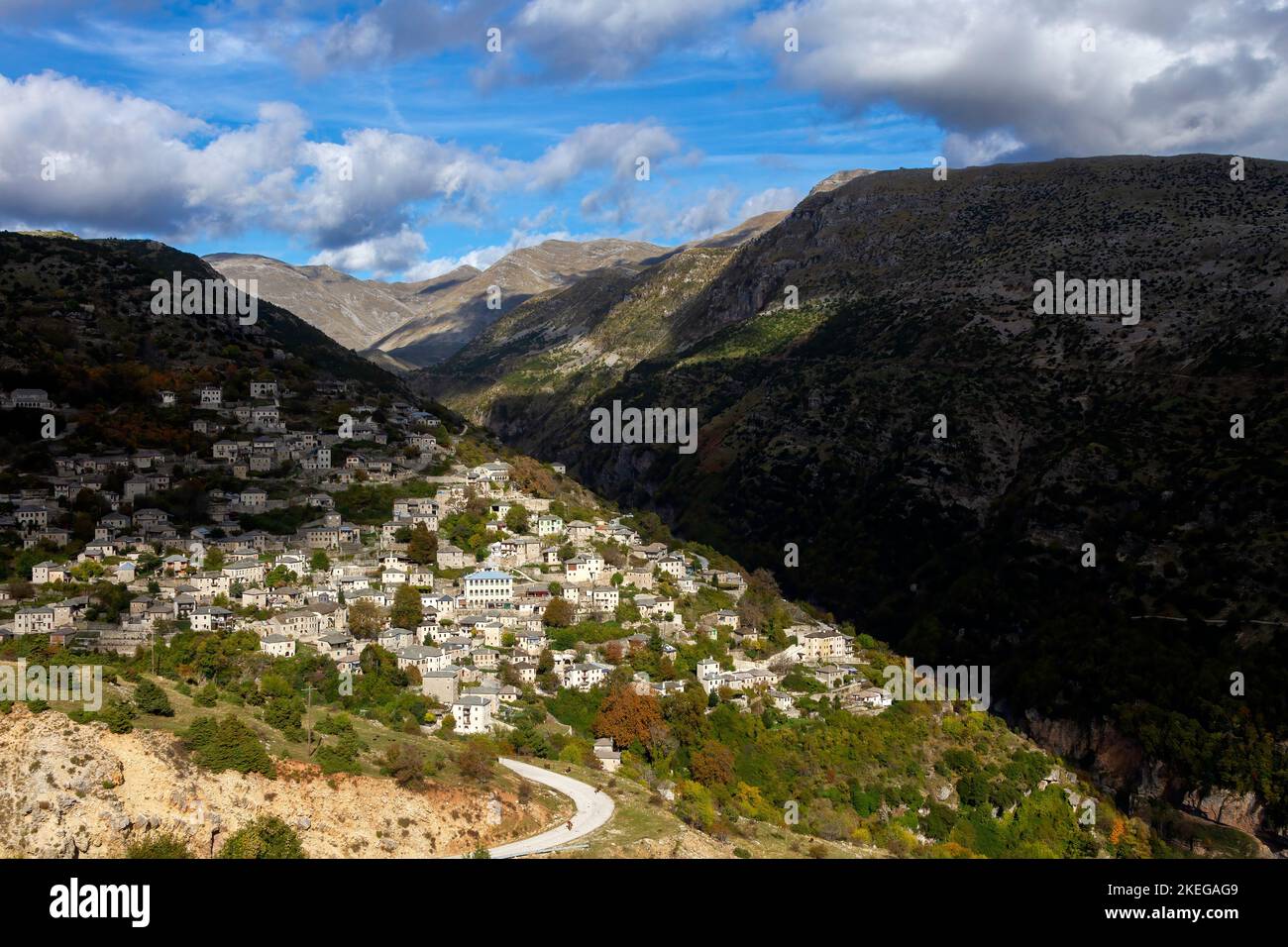 Syrrako village in Tzoumerka mountains, panoramic view of this ...