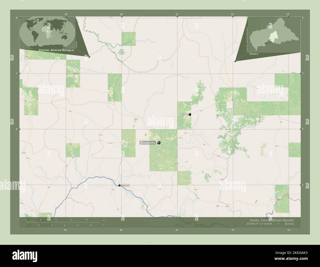Ouaka, prefecture of Central African Republic. Open Street Map ...