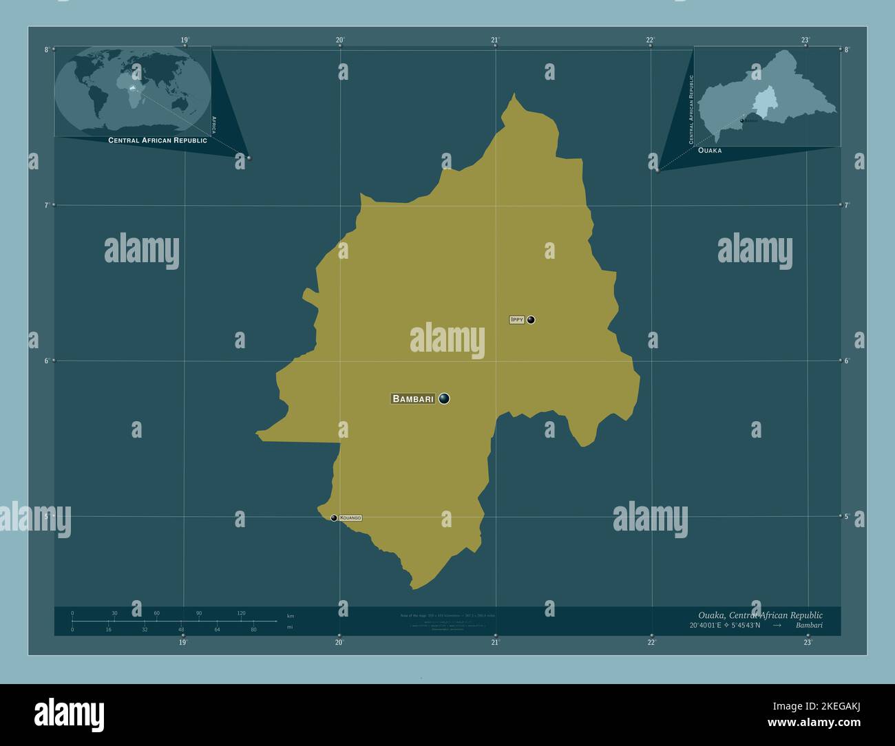 Ouaka, prefecture of Central African Republic. Solid color shape ...