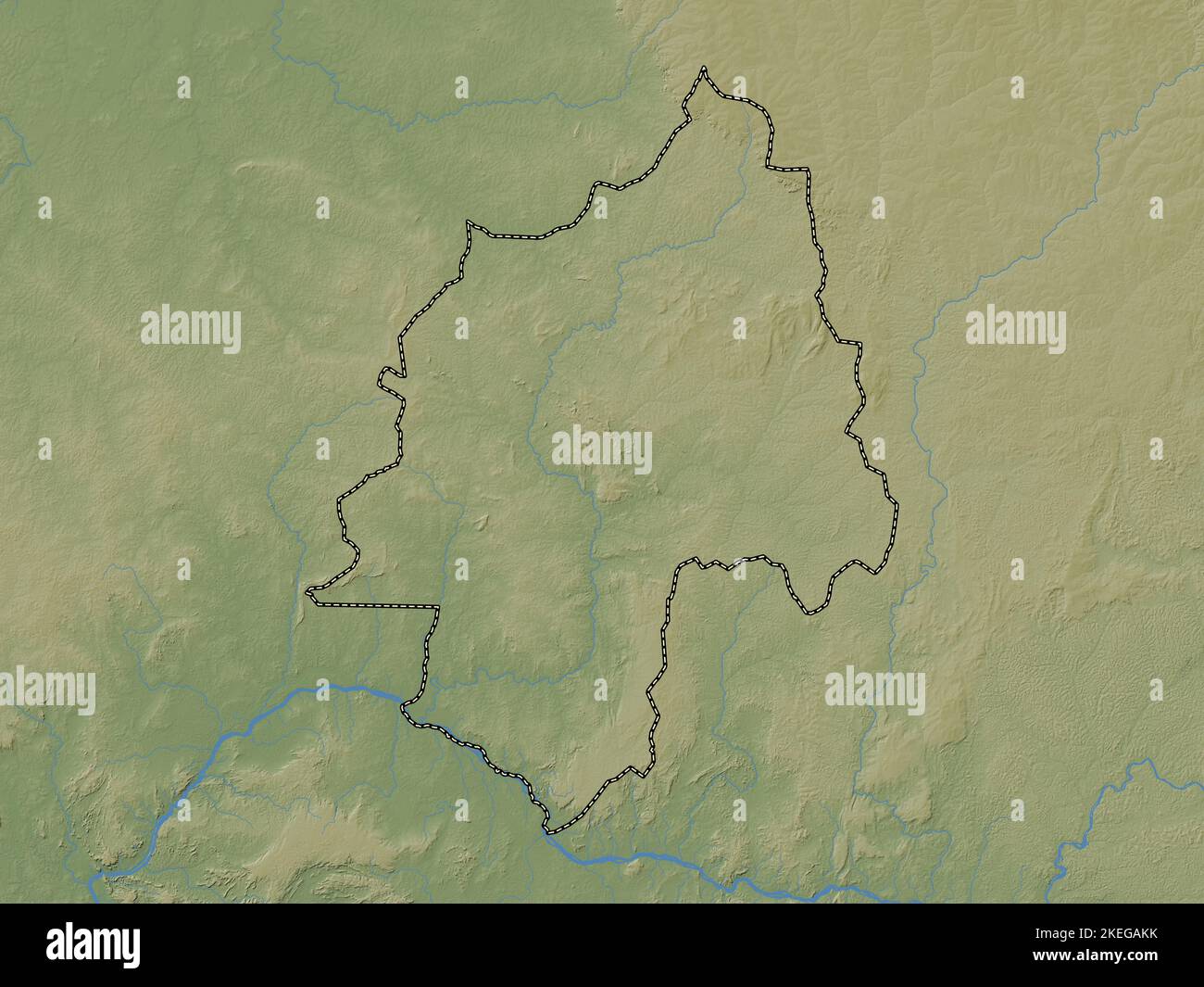 Ouaka, prefecture of Central African Republic. Colored elevation map ...