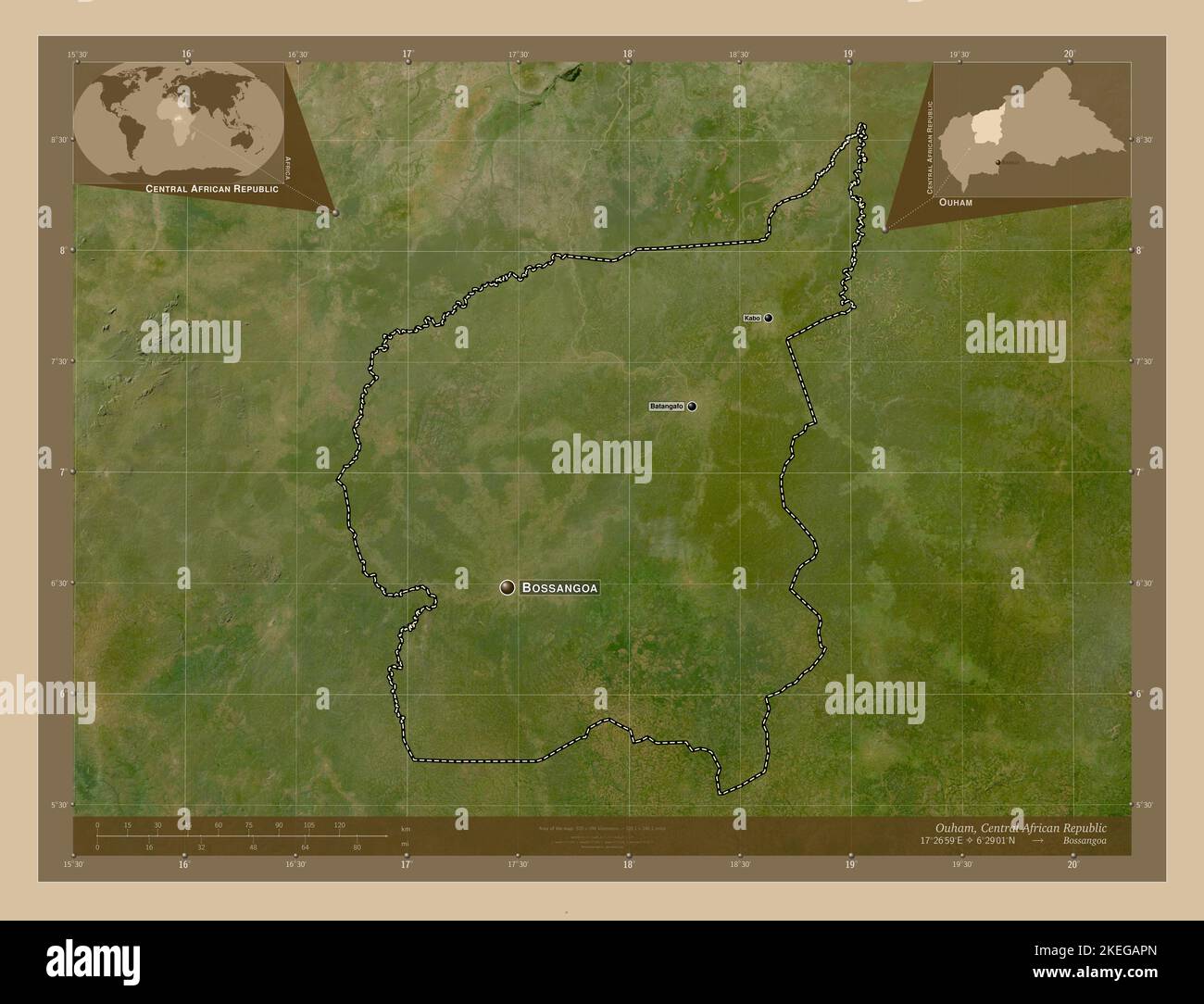 Ouham, prefecture of Central African Republic. Low resolution satellite ...