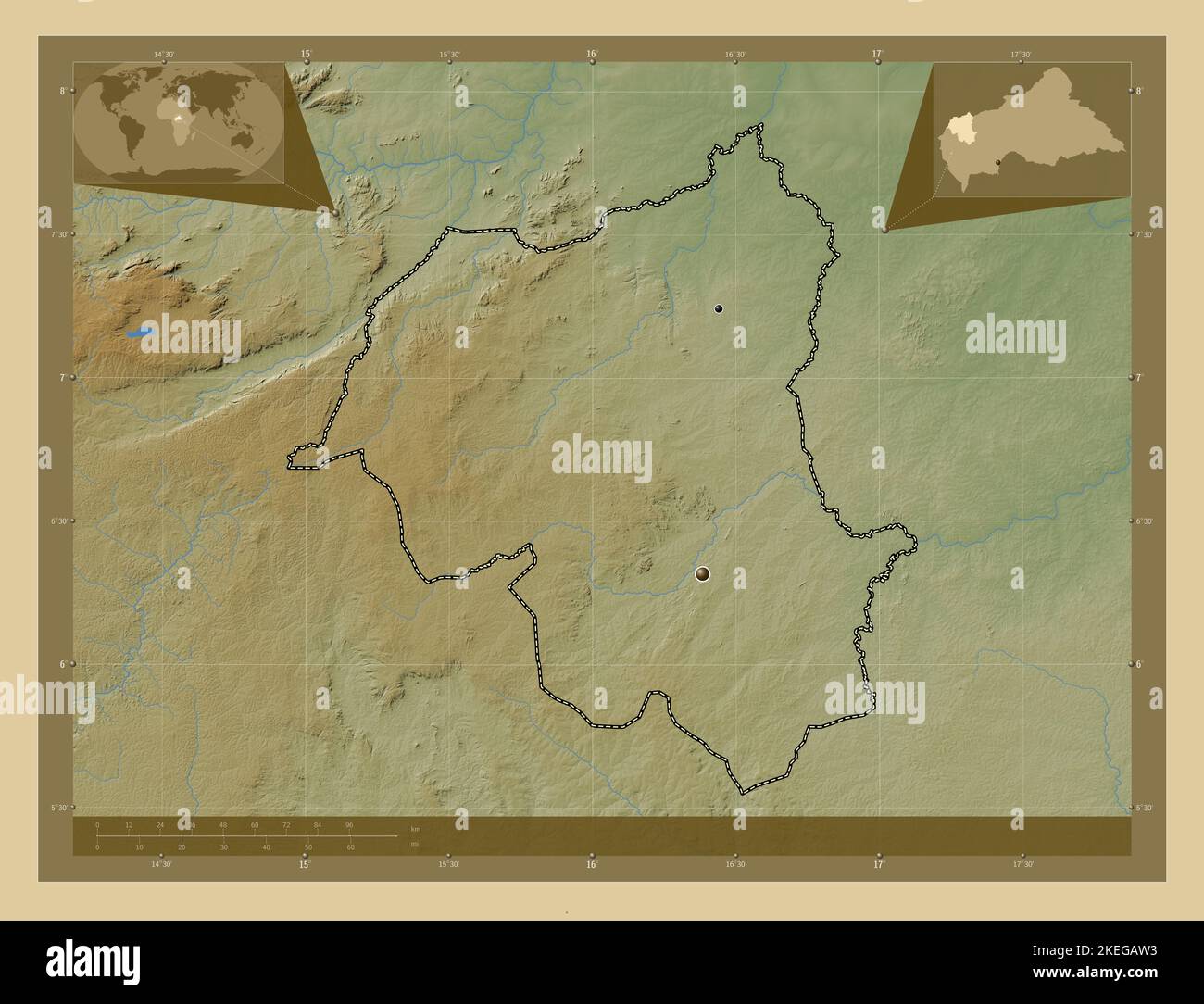 Ouham-Pende, prefecture of Central African Republic. Colored elevation ...