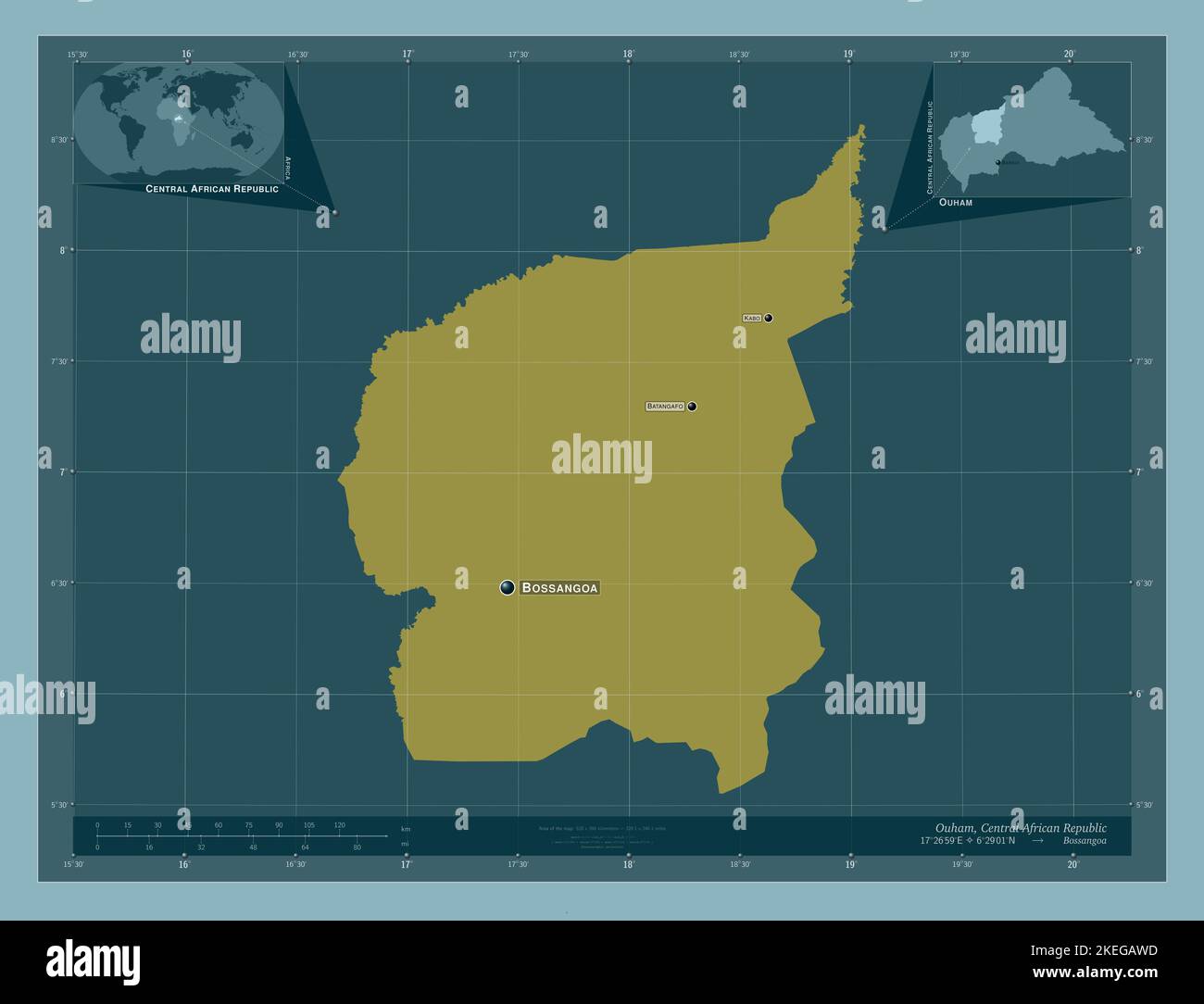 Ouham, prefecture of Central African Republic. Solid color shape ...