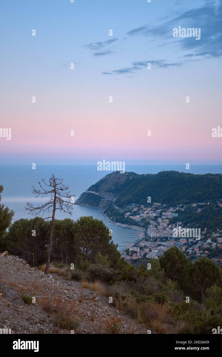 Summer view of the coastal town on the Italian Riviera from the ...