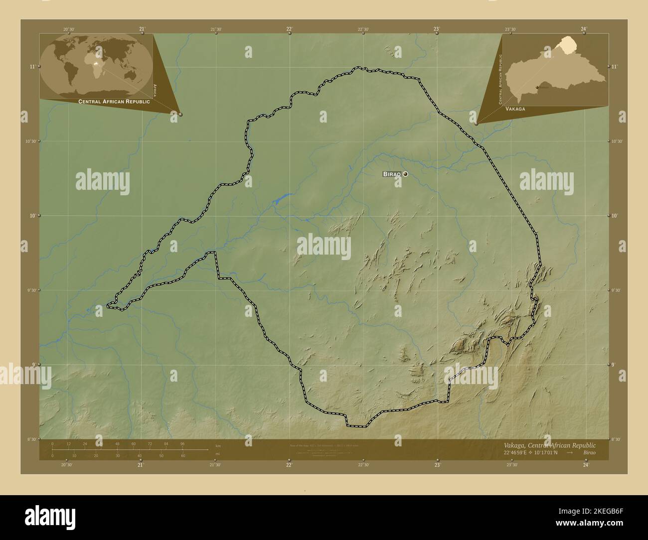 Vakaga, prefecture of Central African Republic. Colored elevation map ...