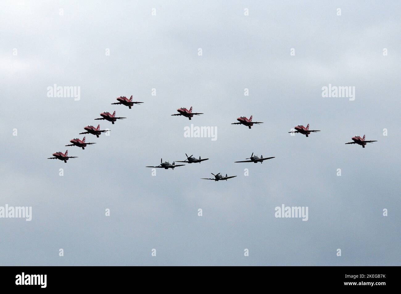 The Red Arrows with 2 Spitfires and 2 Hurricanes from the Battle of ...