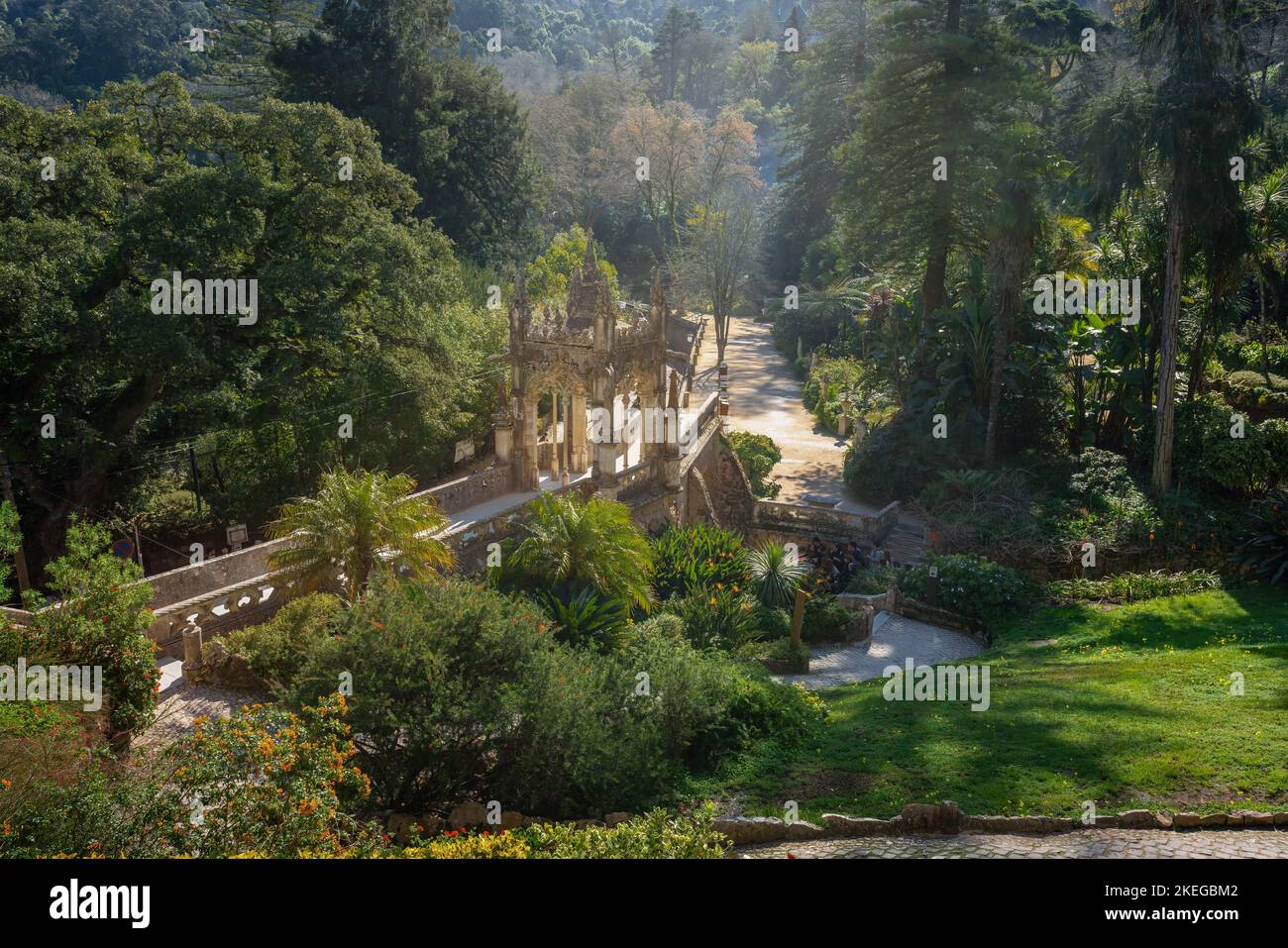 Ornate Bridge and Gothic gazebo at Quinta da Regaleira gardens - Sintra ...