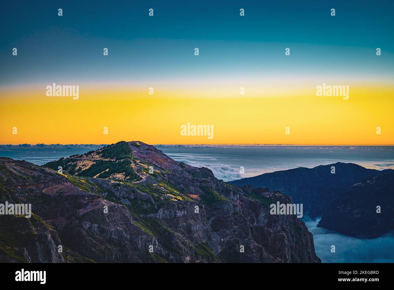 Description: Super scenic evening atmosphere with view on mountain ...