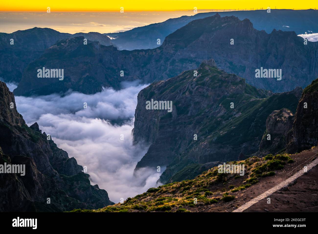 Description: Picturesque dusk in a mountain landscape in the valley of ...