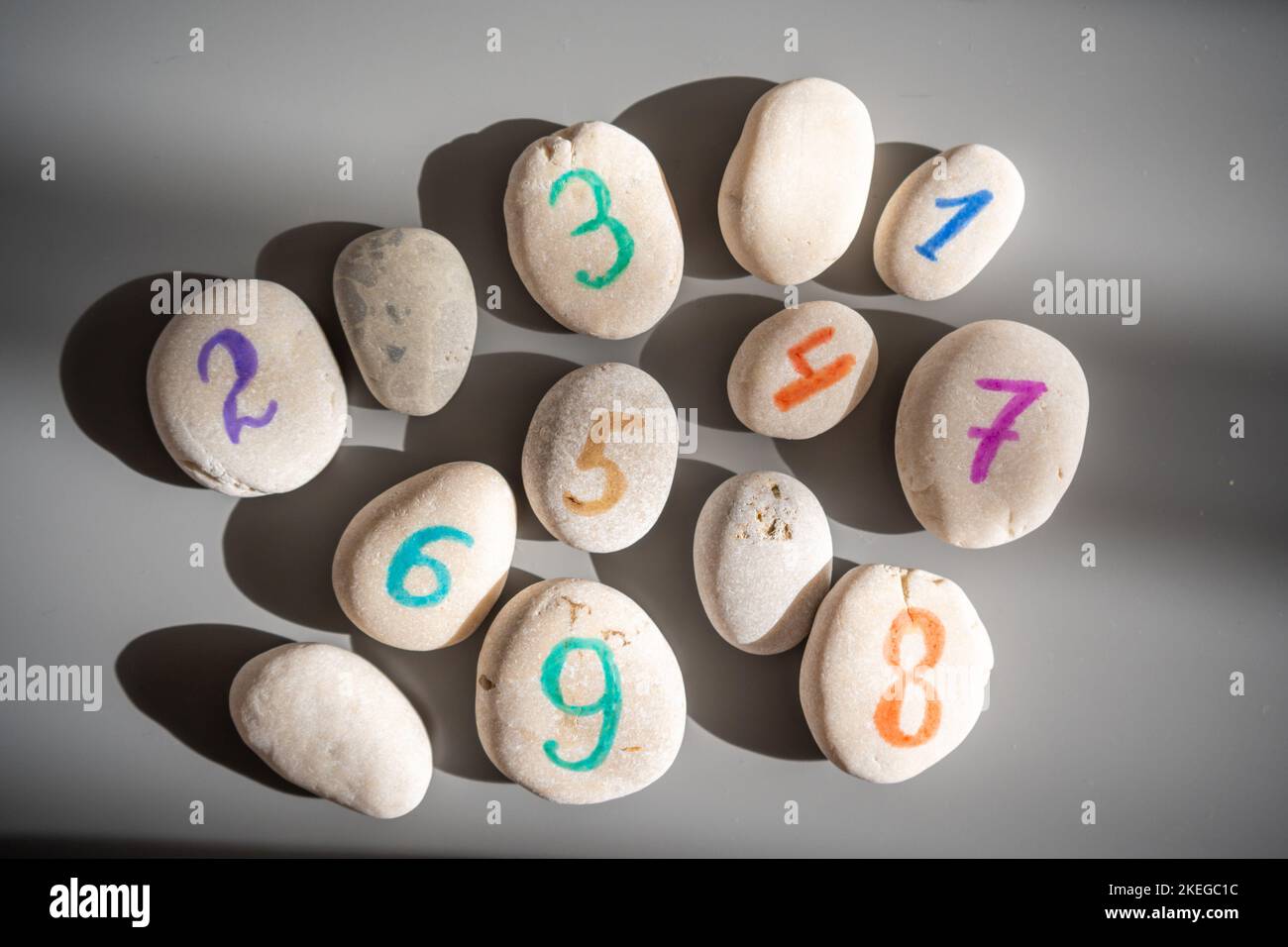 Colorful stones signed by numbers, an alternative method of children ...