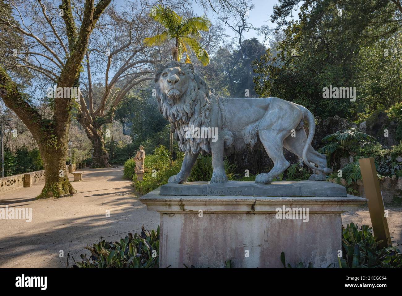 Lion Statue at Gods Promenade of Quinta da Regaleira gardens - Sintra ...