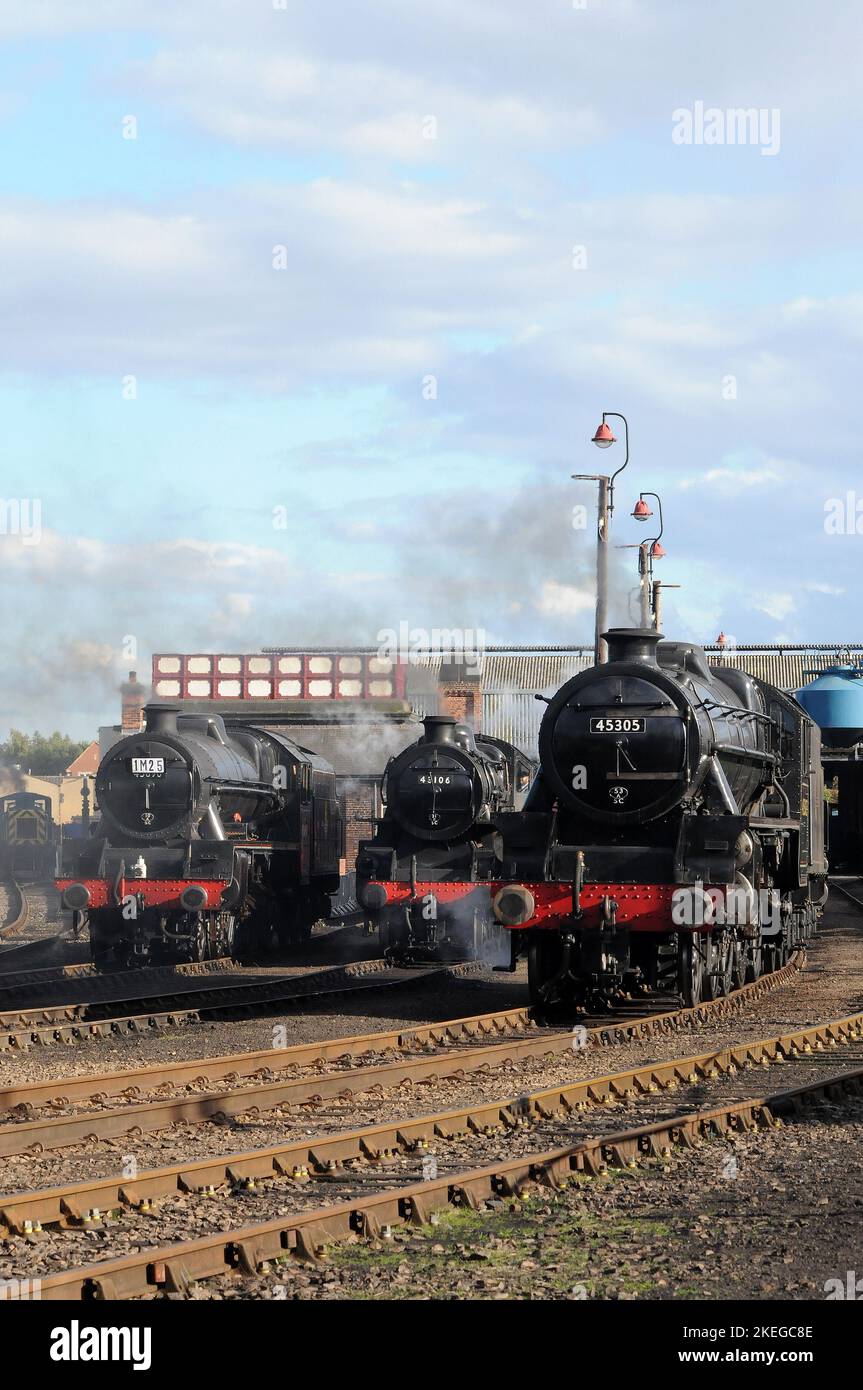"Leander", "43106" and "45305" on shed at Barrow Hill Stock Photo - Alamy