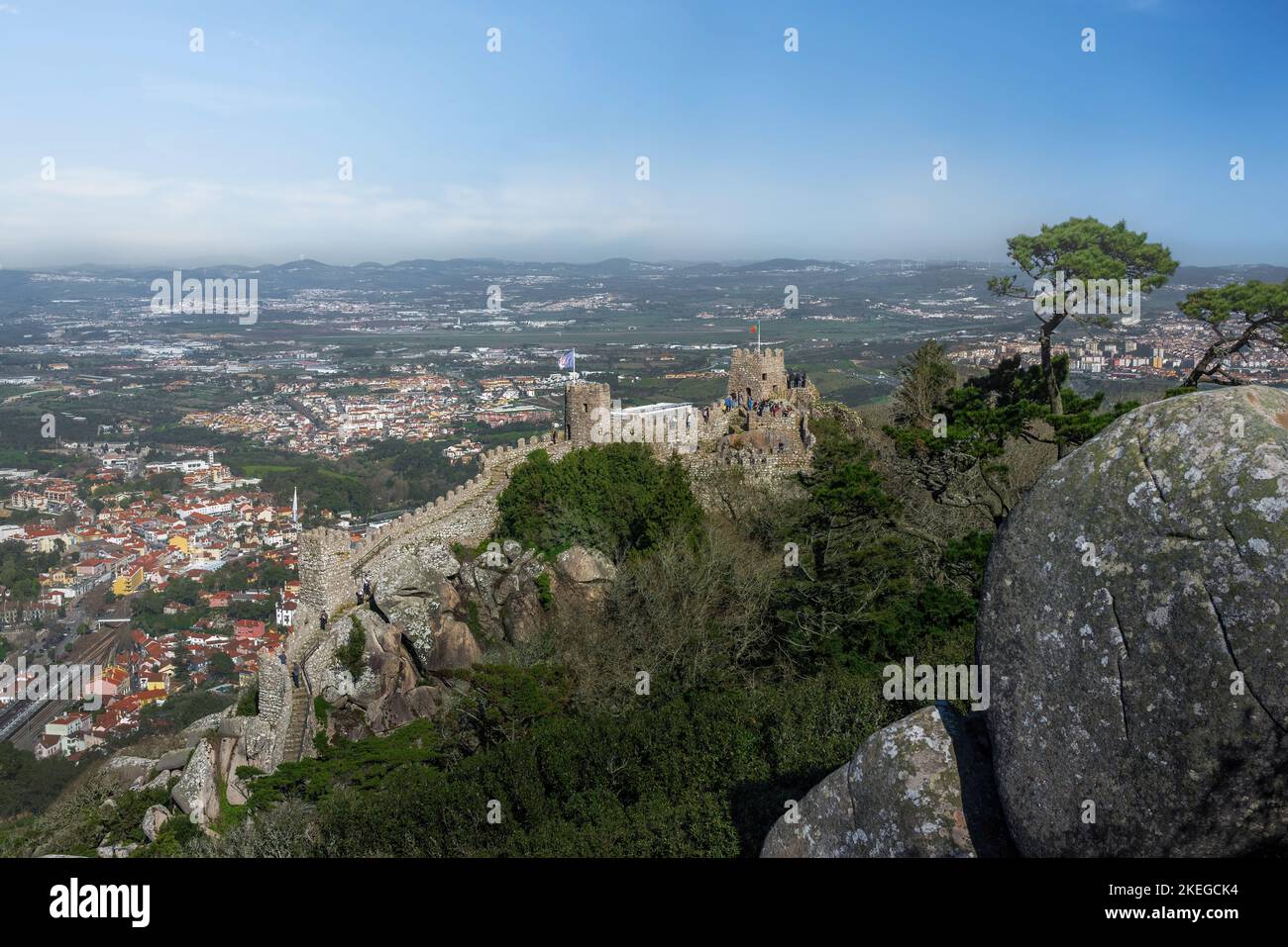 Moorish Castle Walls and Aerial view of Sintra - Sintra, Portugal Stock ...