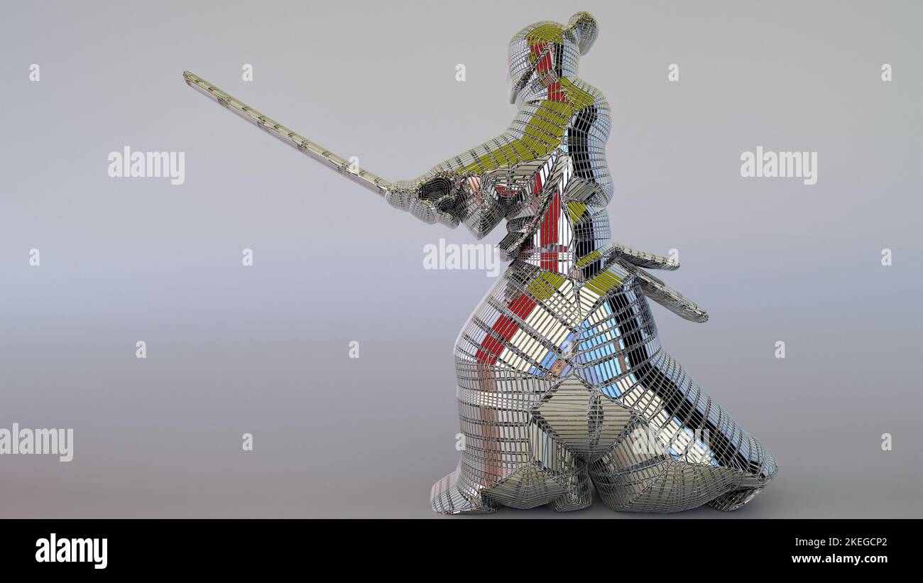 A highly reflective 3D Illustration of an object-artefact-art piece ...