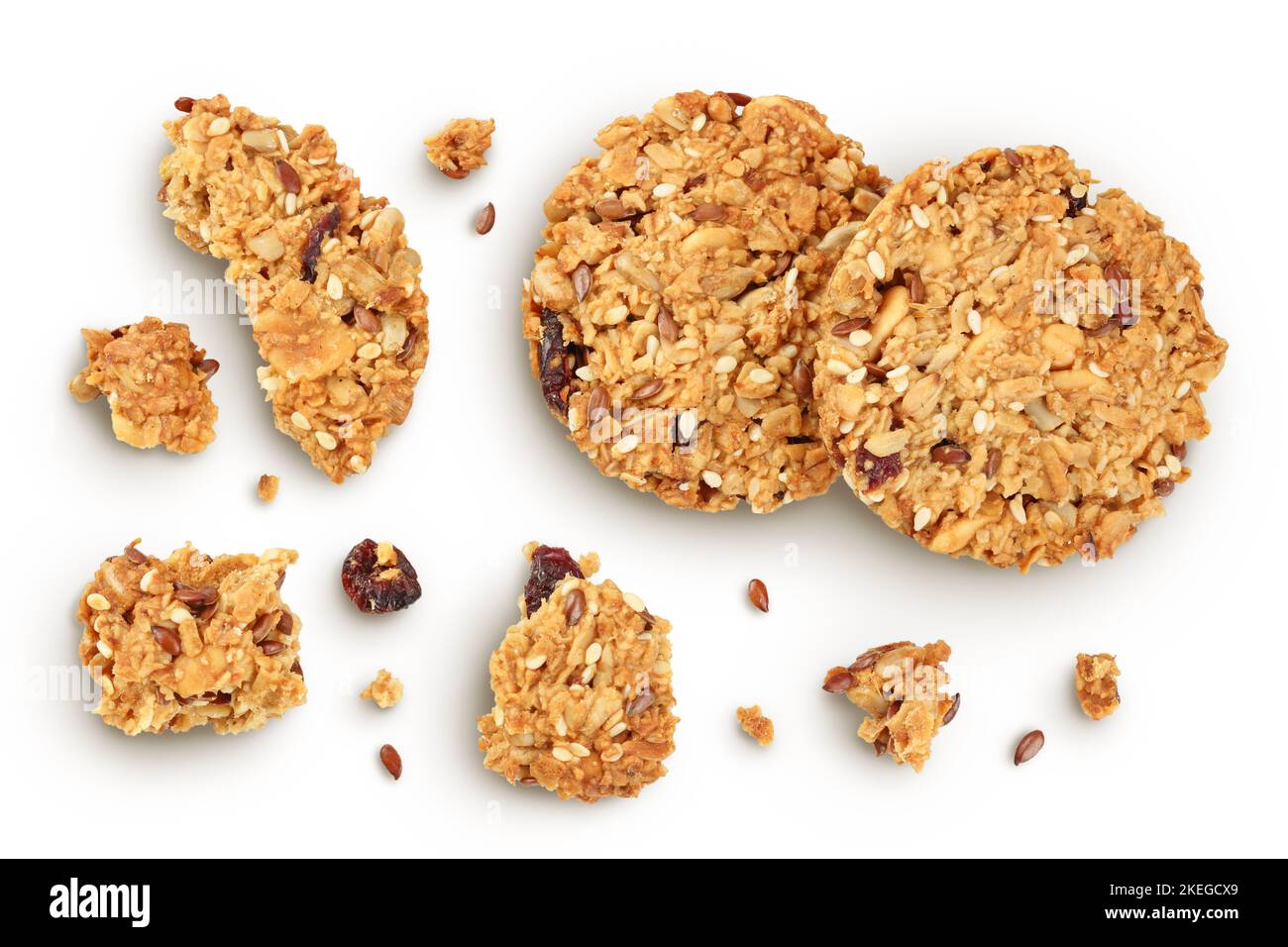 Granola cookie isolated on white background with full depth of field ...