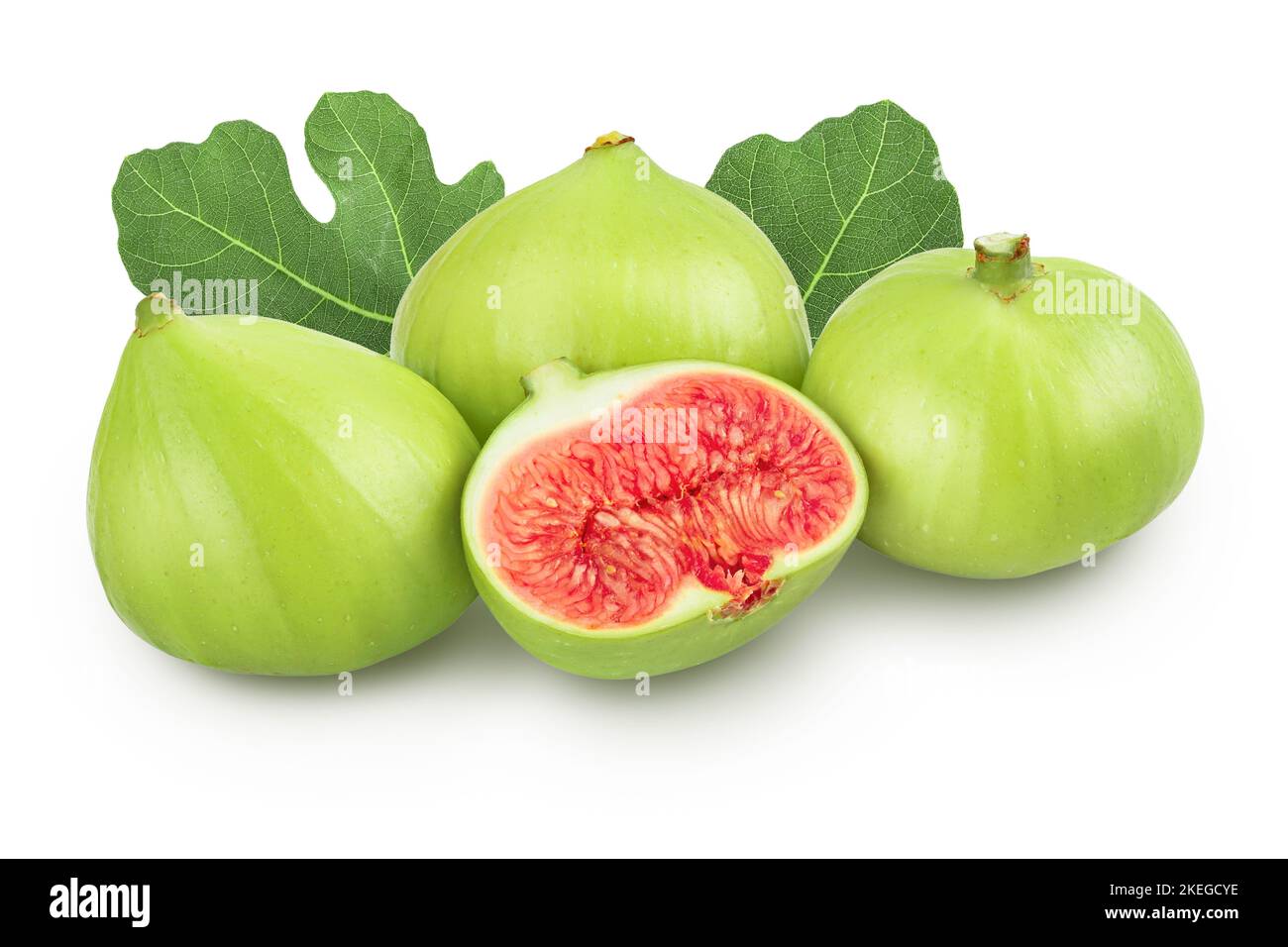 Ripe green fig fruit isolated on white background with full depth of ...