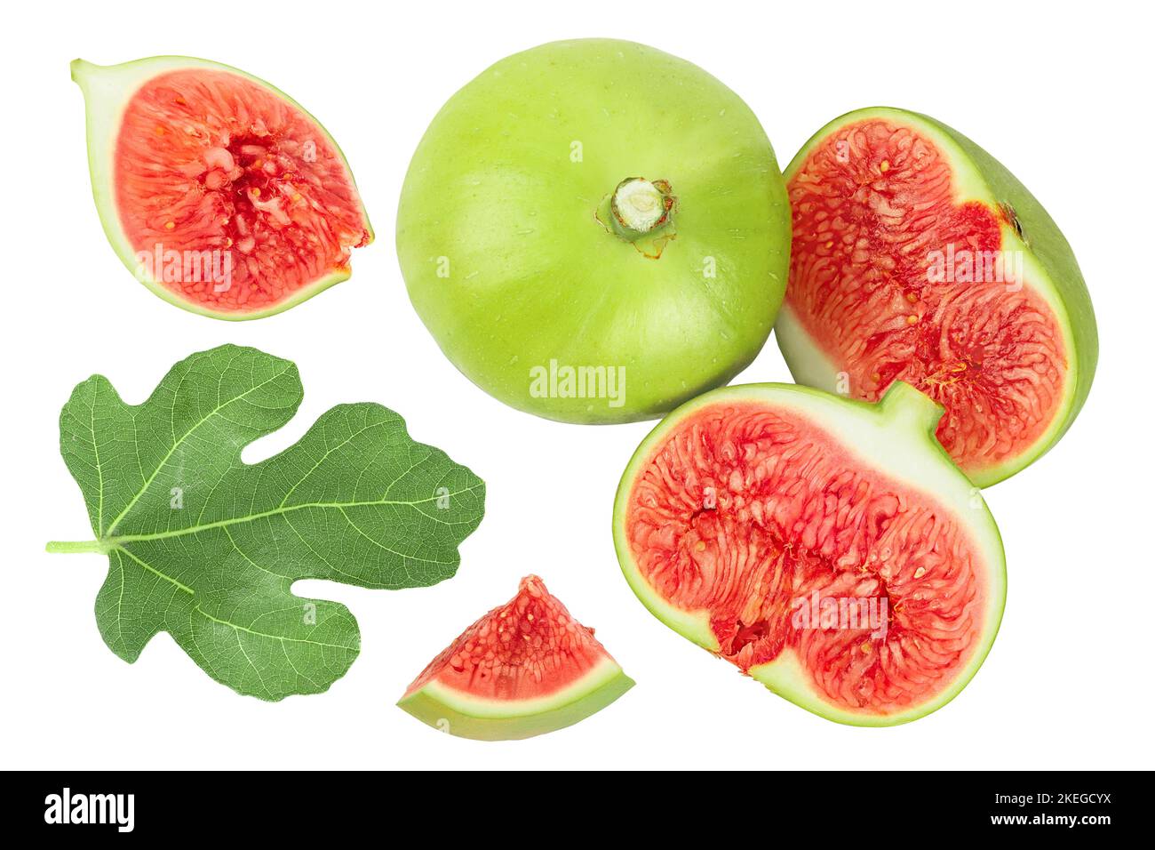 Ripe green fig fruit isolated on white background. Top view. Flat lay ...