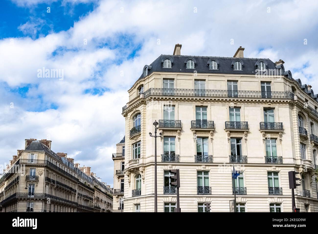 Paris, beautiful ancient building in the parc Monceau, public garden ...