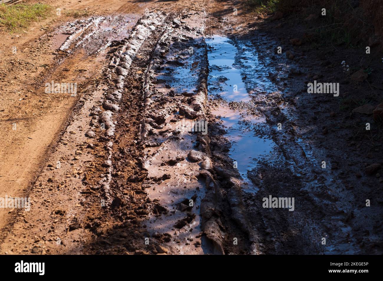 Mud and puddles on the dirt road Stock Photo - Alamy