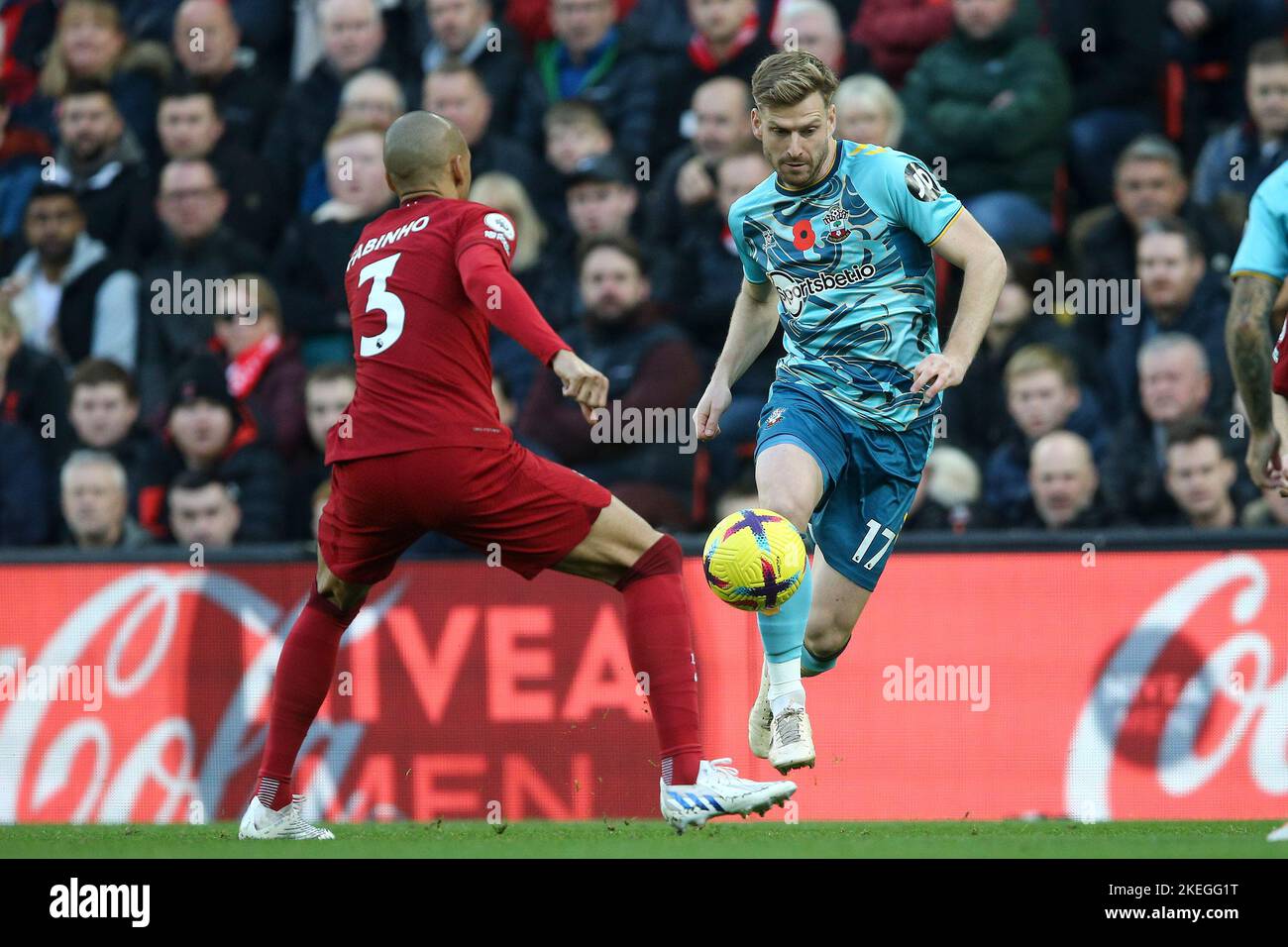 Liverpool, UK. 12th Nov, 2022. Stuart Armstrong of Southampton (r ...