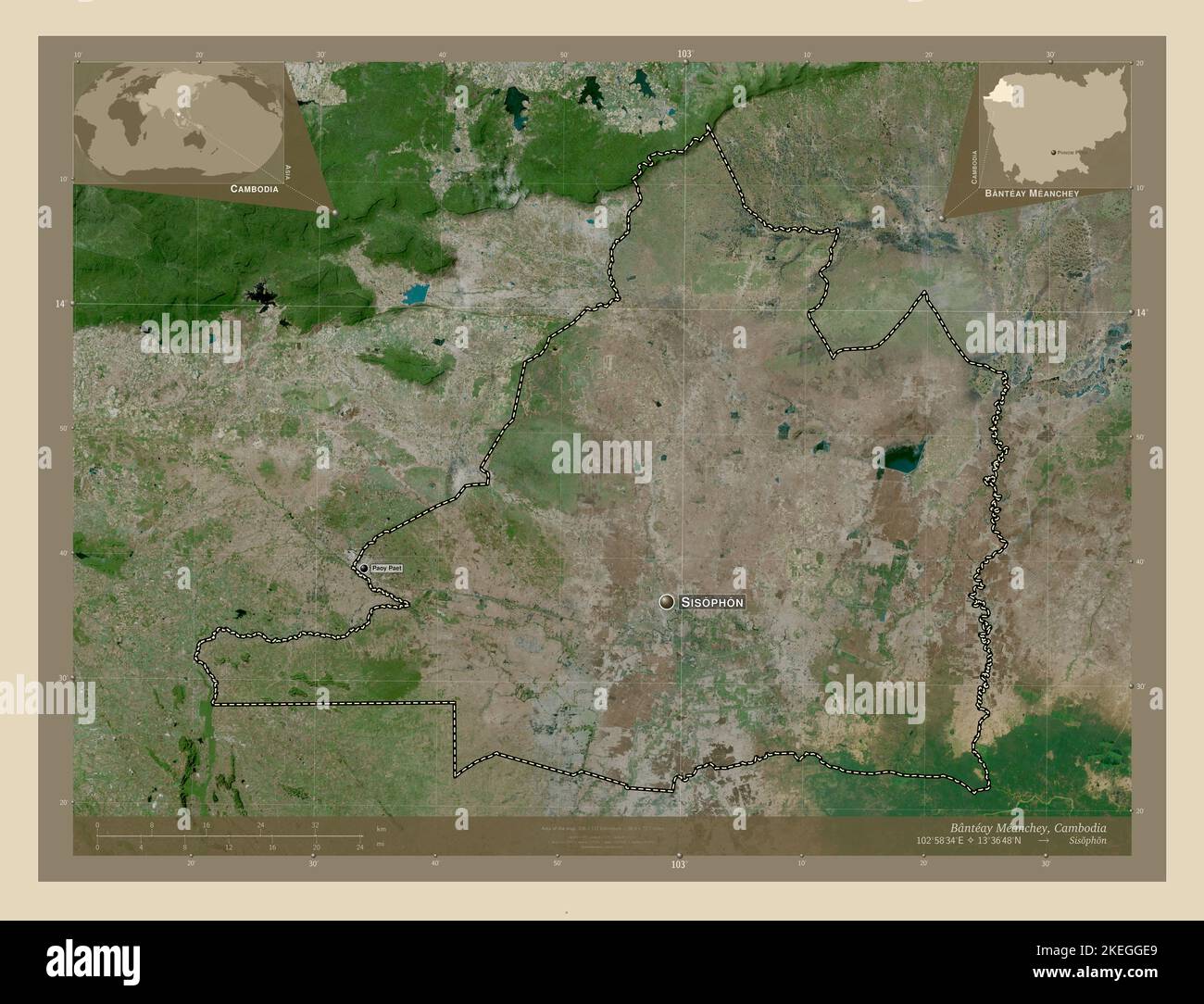 Banteay Meanchey, province of Cambodia. High resolution satellite map ...