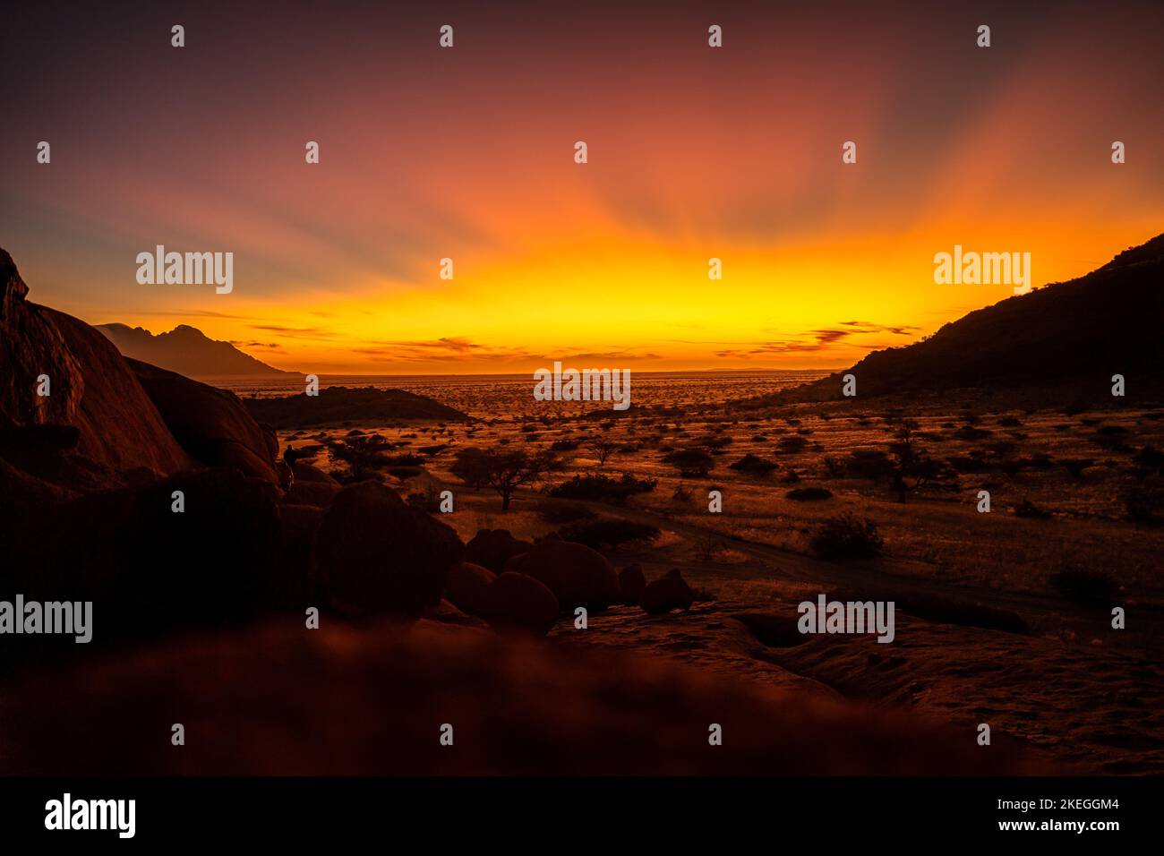A beautiful view of a desert at scenic sunset in Namibia, Africa Stock ...