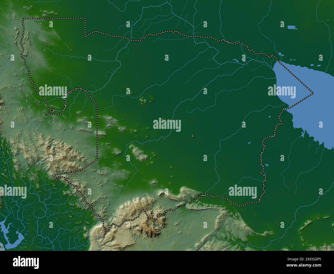 Batdambang, province of Cambodia. Colored elevation map with lakes and ...