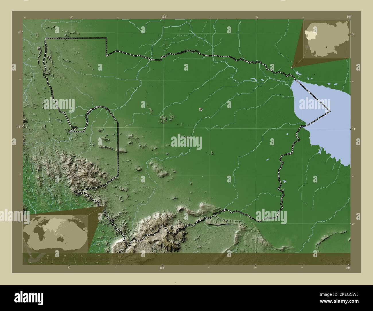 Batdambang, province of Cambodia. Elevation map colored in wiki style ...