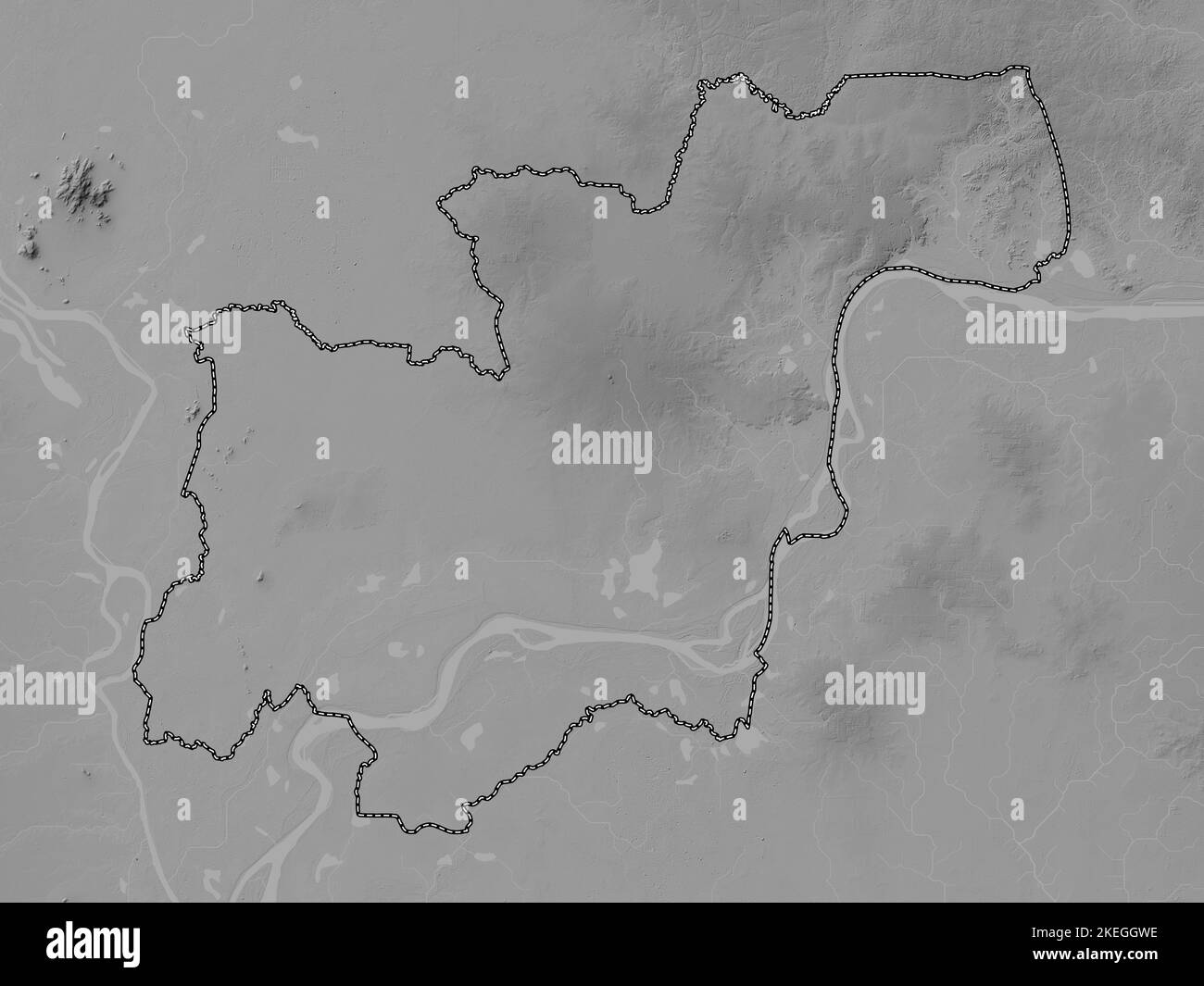 Kampong Cham, province of Cambodia. Grayscale elevation map with lakes ...
