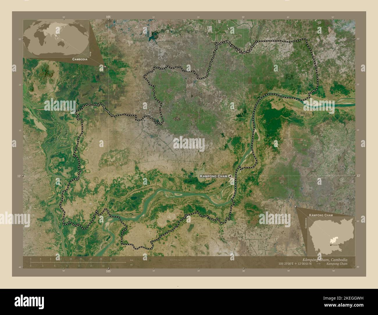 Kampong Cham, province of Cambodia. High resolution satellite map ...