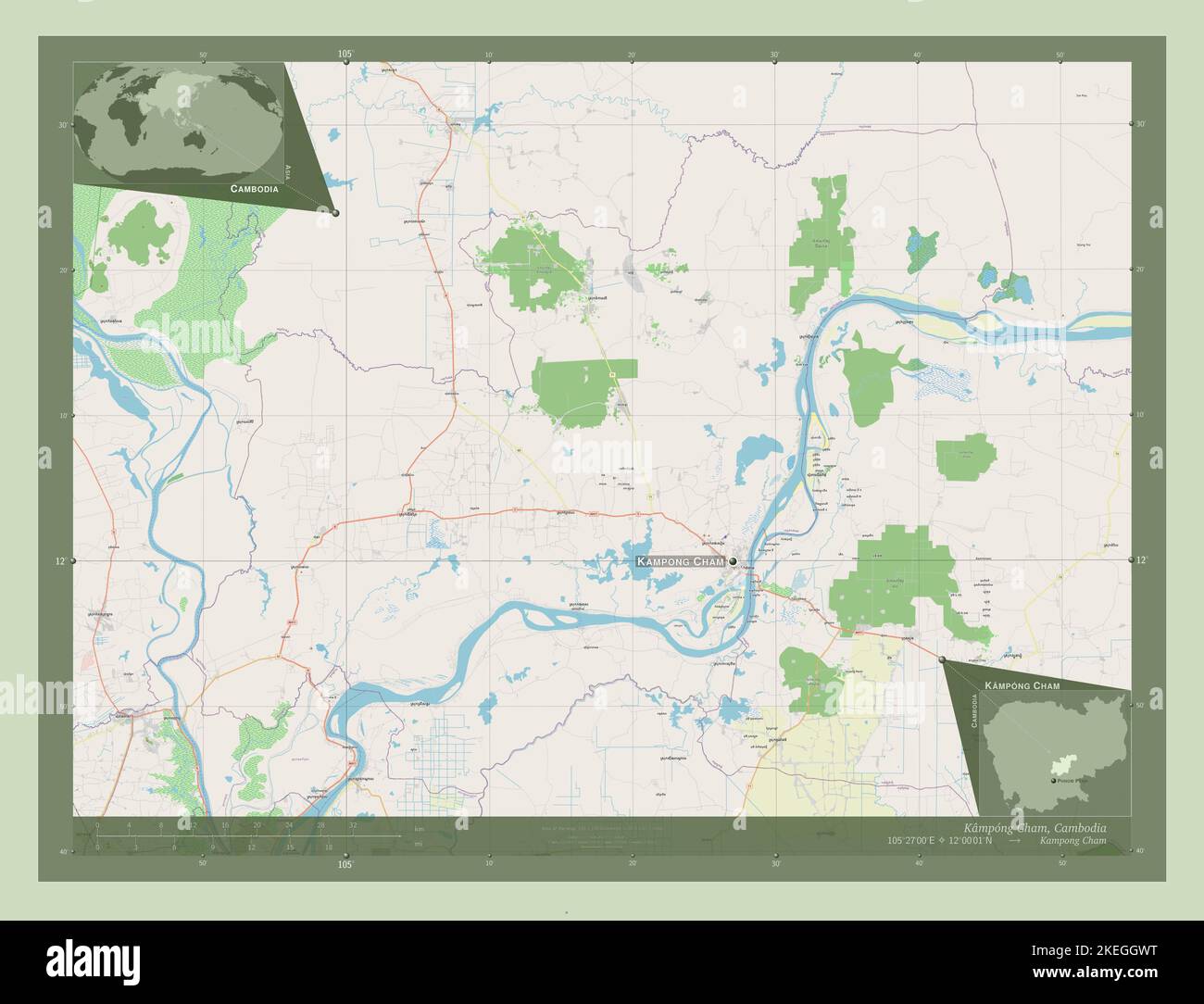 Kampong Cham, province of Cambodia. Open Street Map. Locations and names of major cities of the ...
