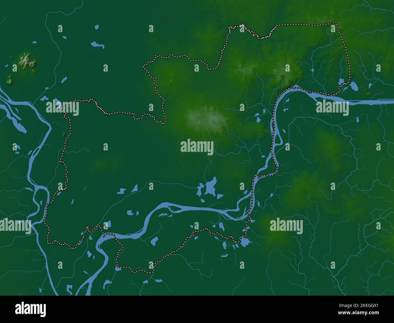 Kampong Cham, province of Cambodia. Colored elevation map with lakes ...