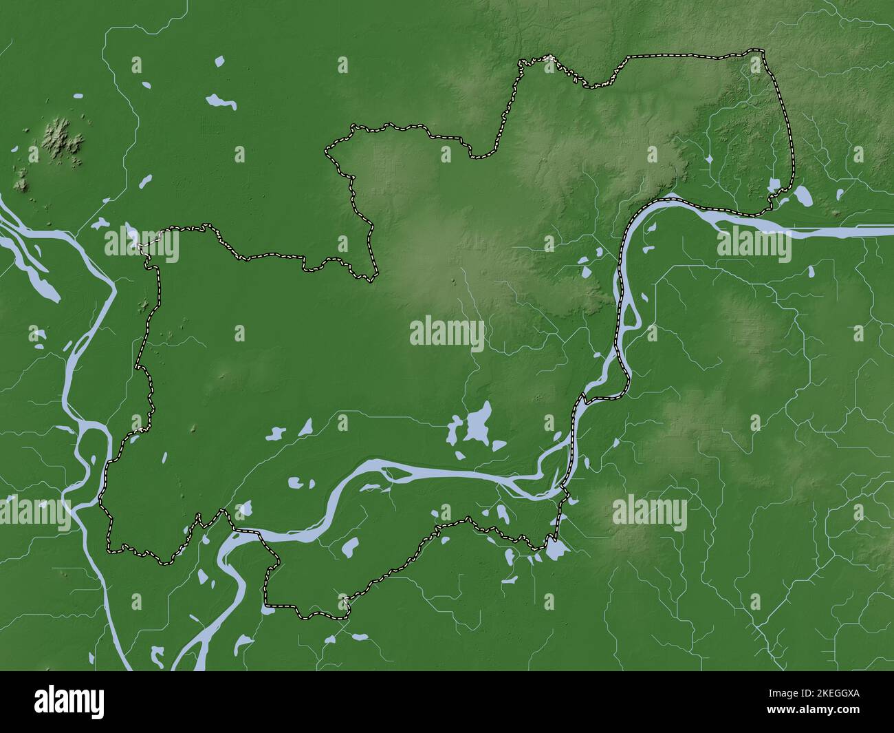 Kampong Cham, province of Cambodia. Elevation map colored in wiki style with lakes and rivers ...