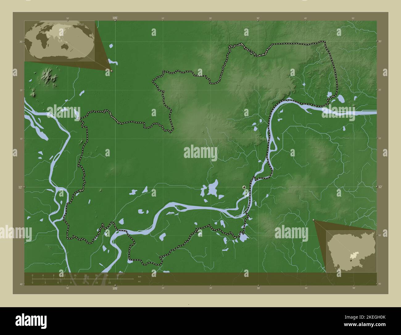 Kampong Cham, province of Cambodia. Elevation map colored in wiki style ...